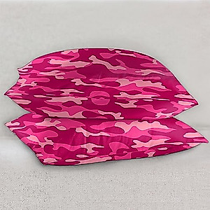 Camo Camouflage Pattern Satin Pillow Cases Silk Satin Pillowcase for Hair and Skin Standard Set of 2 Super Soft Silk Pillowcase with Envelope Closure (20x26 in)