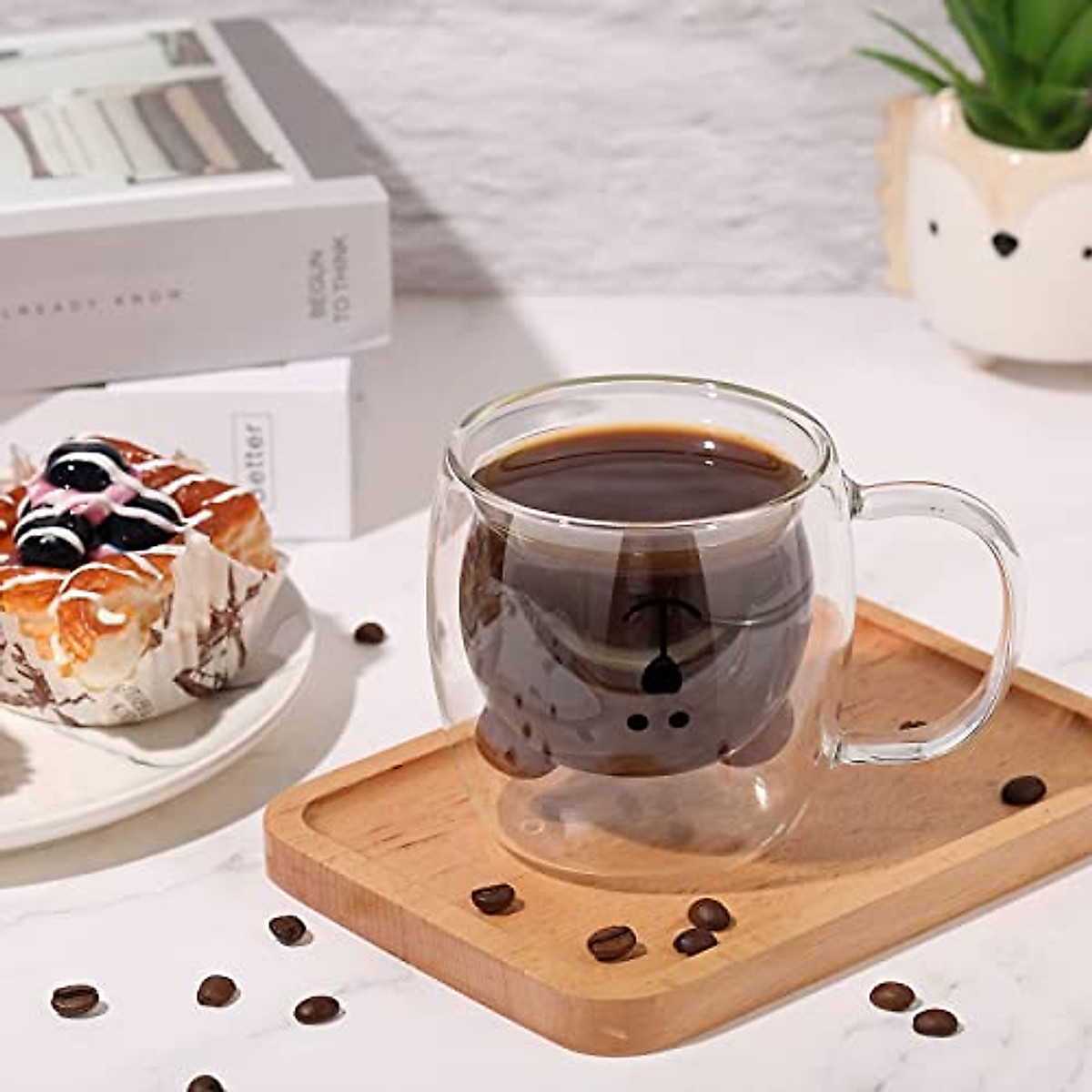 Cute Bear Tea Cup Double Wall Glass Milk Coffee Bear Mug with Handle Insulated Espresso christmas Beer Cup Cute Birthday gift for Women Men Valentine's Day, 250 ml/ 8.4 oz (White, 1 Piece)