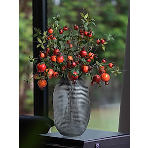 Forlaoers 4pcs 31" Tall Red Berries Pomegranate Faux Plants Stem Fake Tree Branches with Fruits Leaves Artificial Flowers for Outdoors Home Decor Office Fall Wedding Engagement Party Decorations