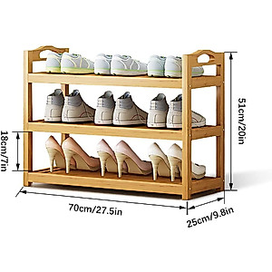 FEACM Bamboo Shoe Rack, 3-Tier Shoes Storage Organizer, Shoe Shelf for Entryway Boots Closet Free Standing Doorway, 70 x 25 x 51cm