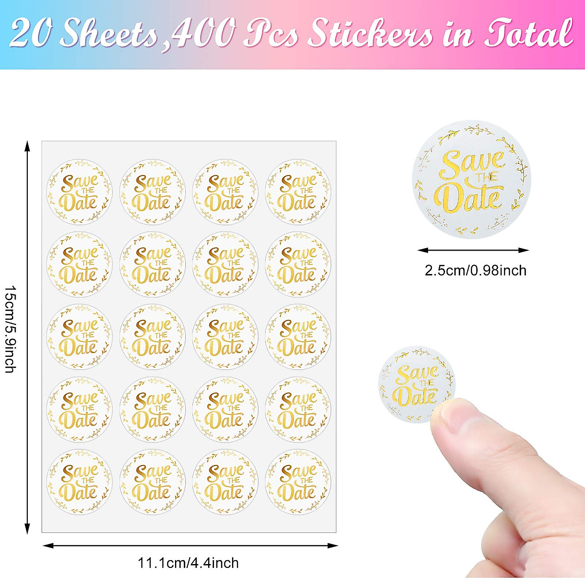 400 Pieces Save The Date Envelope Seal Sticker Party Invitation Label Sticker Gold Foil Transparent Stickers Round Self Adhesive Labels for Wedding Birthday Valentines Baby Shower, 1 Inch