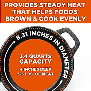 COMMERCIAL CHEF 3.4 Quart Cast Iron Dutch Oven with Dome Lid and Handles