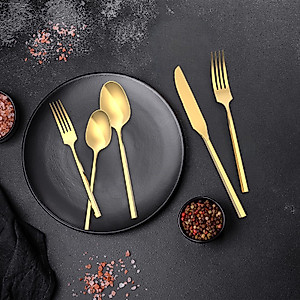 Kikbioee Gold 20 Piece Forged Stainless Steel Silverware Set, Hexagon Handle Flatware, Modern Mirror Finish Cutlery Set, Service for 4, Dishwasher Safe