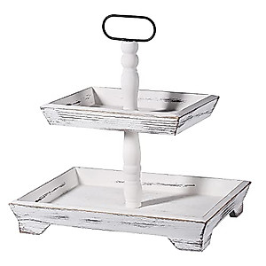 HAPOO Tiered Tray Two Tiered Tray for Easter Fall Halloween Thanksgiving Christmas Decors Wood Farmhouse Tiered Tray Stand for Countertop