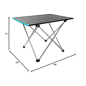 Ready Table Small Lightweight Portable Outdoor Folding Table w/Aluminum Hard Top. Useful for Beaches, Boating, Camping & More. 16x11 Portable Table w/Bag Makes for Easy Travel & Quick Setup.