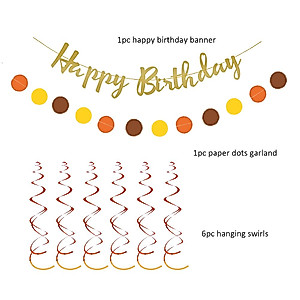 Fall Birthday Decorations Girl Rustic Nature Autumn Birthday Party Decorations Paper Fans Brown Orange Cream Tissue Pom Poms Lanterns with Happy Birthday Banner Gold Paper Circle Garland for Women