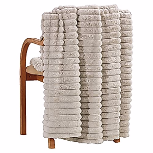 softan Faux Fur Blanket, Soft Fuzzy Fluffy Striped Fleece Throw Blanket for Couch Sofa Living Room, Beige Furry Throw Blanket, Cream White Fur Throws - 50"x 60"