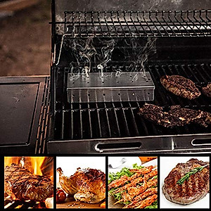 Smoker Box for BBQ Grilling Wood Chips, Stainless Steel Smoking Box Non-Warp for Barbecue, Best Grill Accessories for Charcoal Grill and Gas Grill with Large Capacity