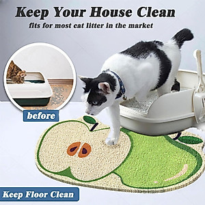 JSNTORIH Cute Cat Litter Trapping Mat 24”x16”, Traps Mess from Litter Box and Pet Food Bowl, Soft on Kitty Paws, Easy Clean, Kitten Litter Box Mat (Apple)…