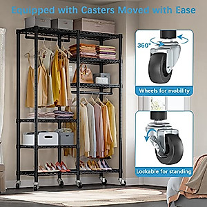 VIPEK R4i Portable Closets Heavy Duty Garment Rack Adjustable Rolling Clothes Rack with 6 Tiers Metal Wire Shelving, Double Rods, Lockable Wheels, Freestanding Wardrobe Closet Storage Rack, Black