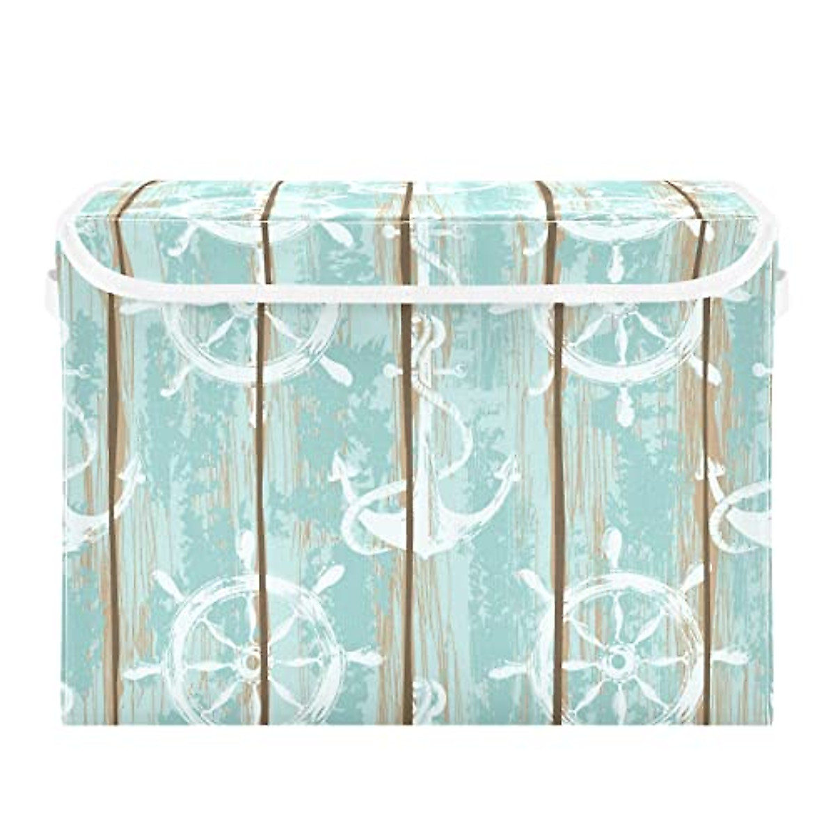 innewgogo Wooden Anchor Storage Bins with Lids for Organizing Baskets Cube with Cover with Handles Oxford Cloth Storage Cube Box for Living Room
