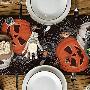 Artoid Mode Black Pumpkins Spider Web Halloween Table Runner, Seasonal Fall Kitchen Dining Table Decoration for Home Party Decor 13x72 Inch