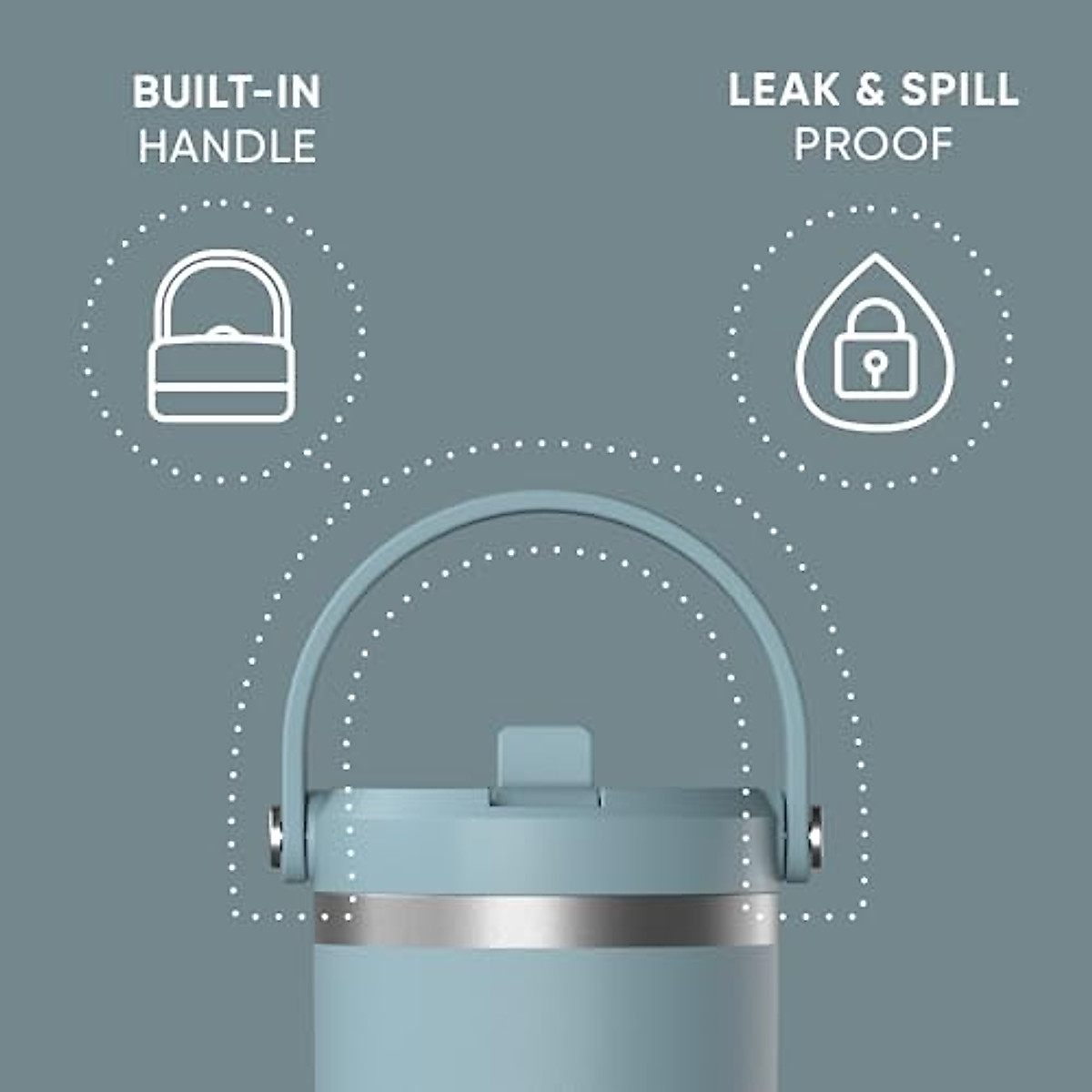 Hydrapeak Nomad 32 oz Tumbler with Handle and Straw Lid, Leakproof, Double Insulated, 32oz Cup, Stainless Steel | Agave Blue