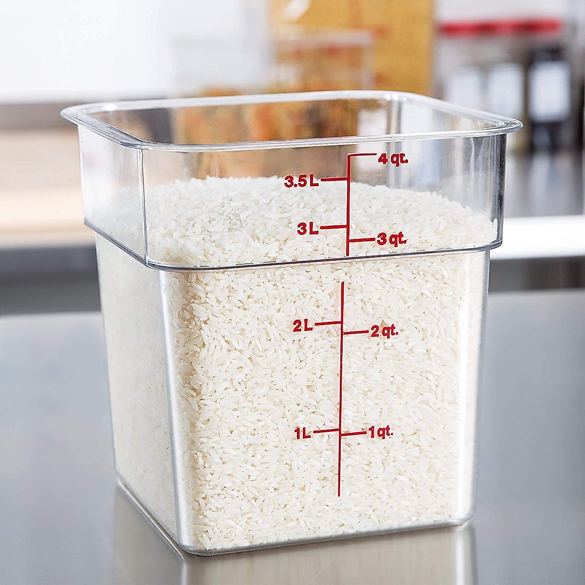 Lumintrail Cambro Polycarbonate Square 2 Quart and 4 Quart Clear Food Storage Containers, with 2 Kelly Green Lids, Bundle with a Measuring Spoon Set