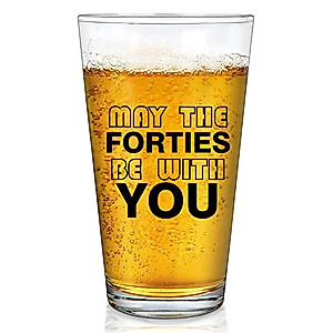 Waipfaru 40th Birthday Gift, May the Forties Be With You Beer Glass, Birthday Christmas Gifts for Men Women Turning 40, 40 Year Old Gifts for Men Women Her Him Wife Husband Friends Mom Dad, 15 Oz
