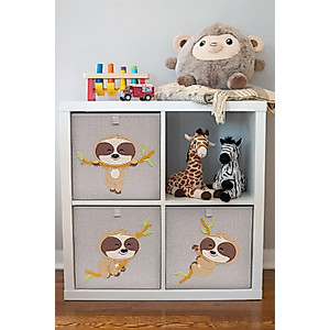 Gav & Griff E. Bear Co. Sloth Storage Cube, Box, Organizer, Container, Bin, 13 inch Kids Cubby, Sloth Design 3 Grey