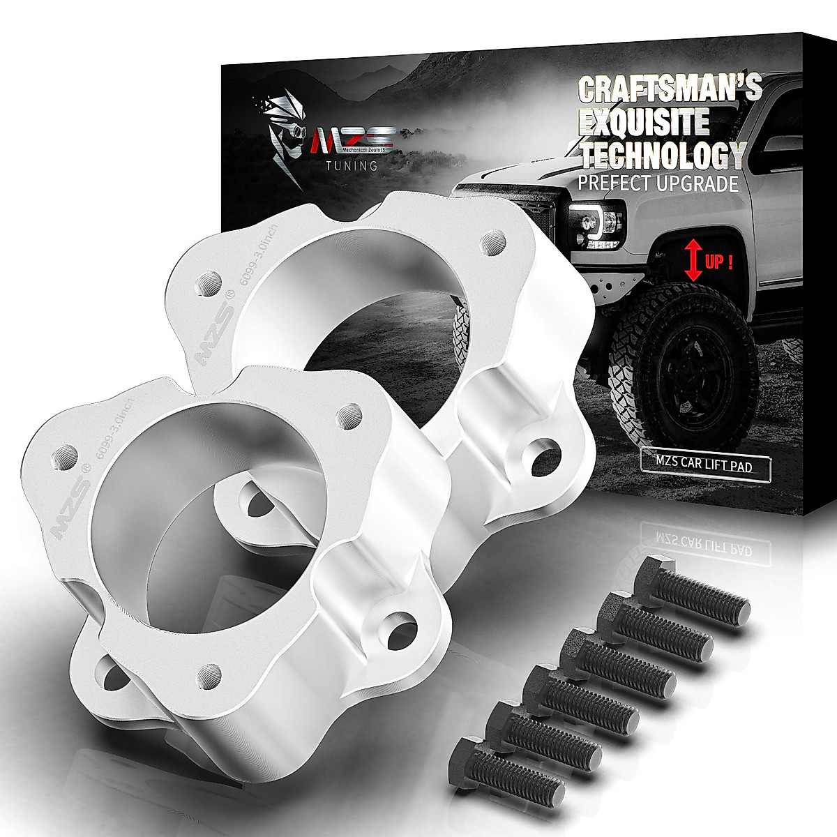 MZS Front Leveling Kit 3" Lift Suspension Strut Spacers Compatible with Tundra 1999-2006 | Sequoia 2000-2007 2WD 4WD Silver
