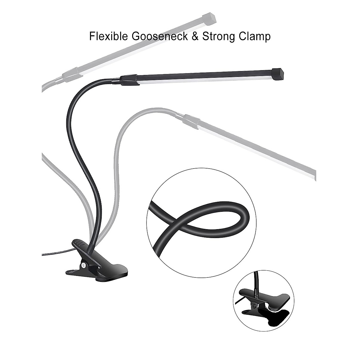 LED Desk Lamp Dimmable Eye Care Reading Light 3 Color Changing 10-Level Brightness Mental Flex Clamp Lamp Clip On Light LED Table Light (Black)