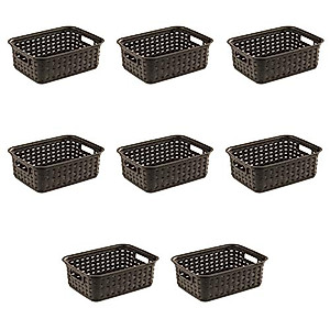 Sterilite Small Weave Baskets, Bins, Crates, 8 Pack, Espresso