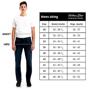 Urban Star Mens Jeans Relaxed Fit – Straight Leg Stretch Jeans for Men – Ultimate Comfort Superflex Pants Black 32W x 30L