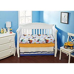 Everyday Kids 2 Pack Fitted Boys Crib Sheet, 100% Soft Breathable Microfiber Baby Sheet, Fits Standard Size Crib Mattress 28in x 52in, Nursery Sheet - Construction/Gold