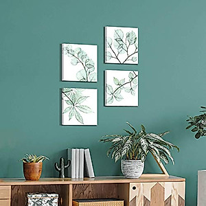 ARTISTIC PATH Natural Leaf Artwork Floral Pictures: Twig Graphic Art Print on Canvas for Bathroom Wall (12" W x 12" H x 4 PCS, Multi-Sized)