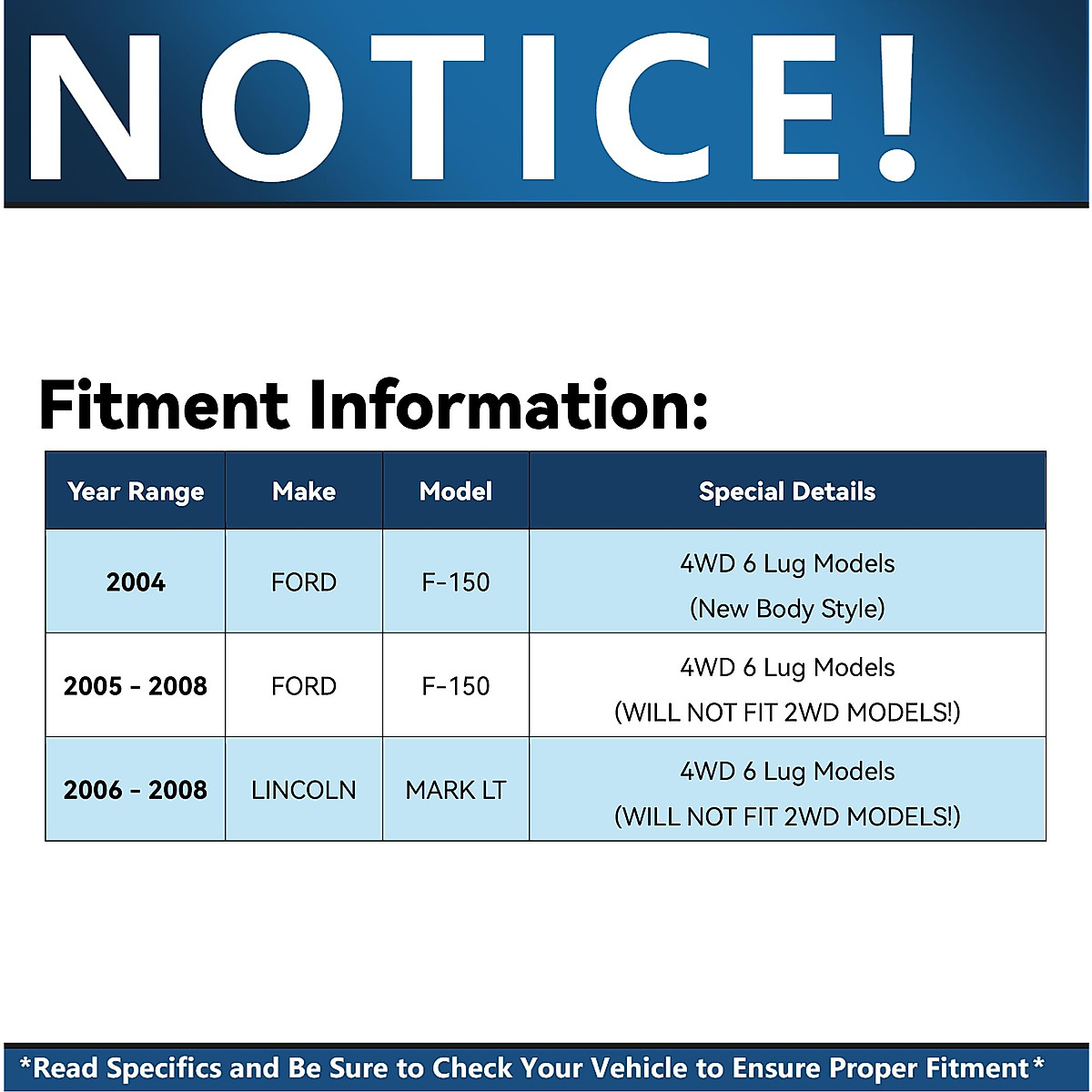 Detroit Axle - 4WD Front Brake Kit for 04-08 Ford F-150, 06-08 Lincoln Mark LT Replacement 2004 2005 2006 2007 2008 Disc Brake Rotors Ceramic Brakes Pads 6 Lugs