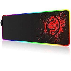 Large RGB Gaming Mouse Pad - 15 Light Modes Extended Computer Keyboard Mat, Anime Dragon Mouse Pad，High-Performance Mouse Pad Optimized for Gamer 31.5 X 12in (Red)