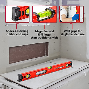 Kapro - 987XL Saturn Box Level - Professional Level - Features Acrylic Break-Proof Vials and Wall-Grip - Aluminum Box Beam Frame - 72 Inch