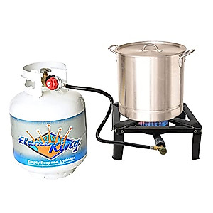 Flame King Heavy Duty 100,000 BTU, 0-20 PSI, Turkey Fryer Single Propane Burner Bayou Cooker, Outdoor Stove for Home Brewing, Maple Syrup Prep, Cajun Cooking