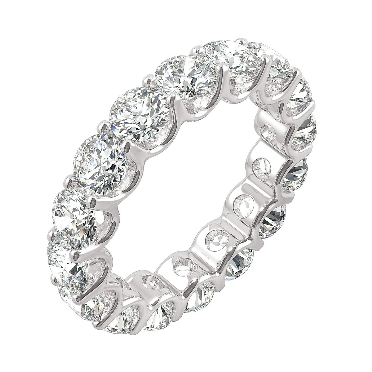 Charles & Colvard Created Moissanite 4.5mm Round Cut Eternity Band for Women | 5.28 cttw DEW | Lab Grown | Solid 14K White Gold with Rhodium | Size 8