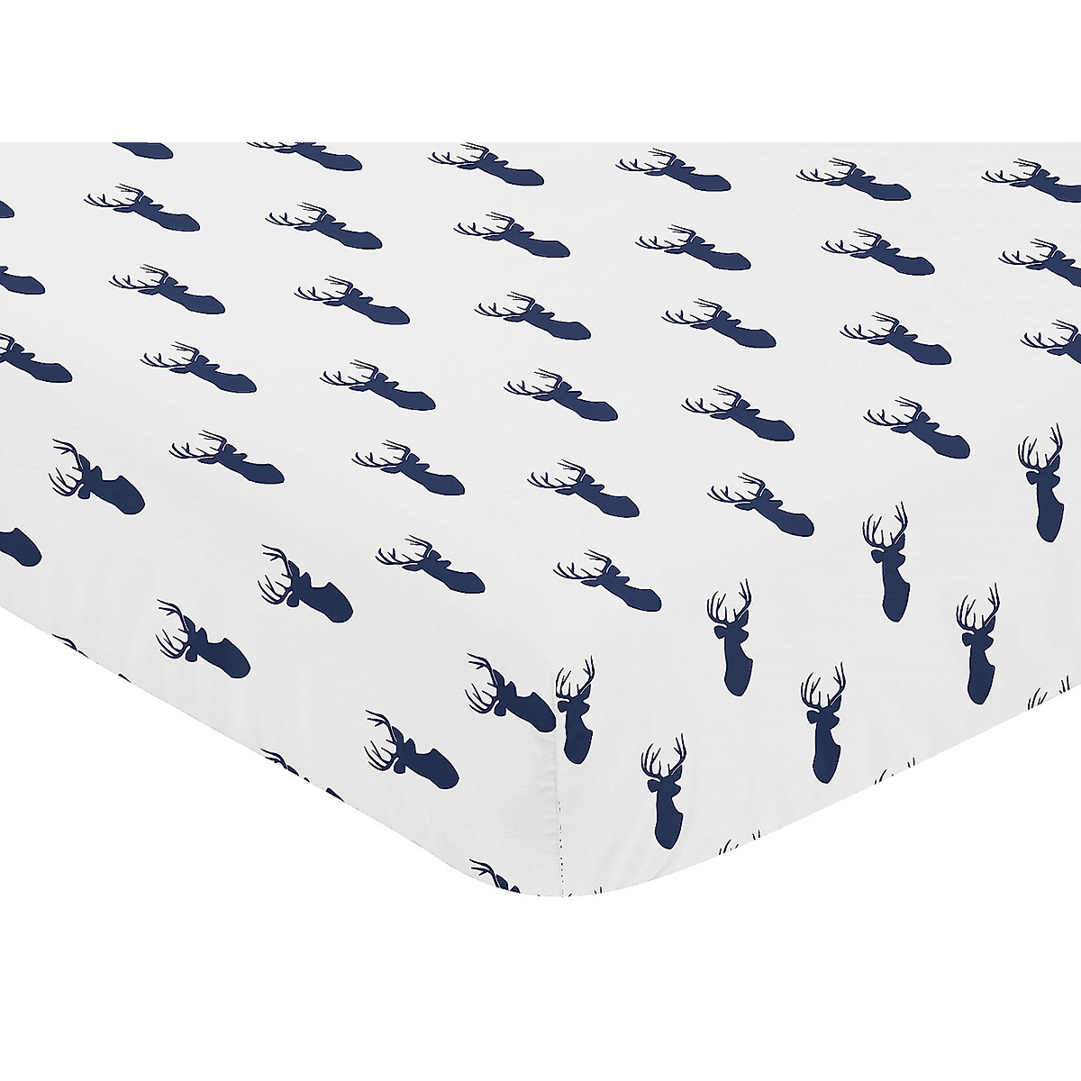 Sweet Jojo Designs Woodland Deer Boy Jersey Stretch Knit Baby Fitted Crib Sheet for Soft Toddler Bed Nursery - Navy Blue and White Forest Animal Stag Antler