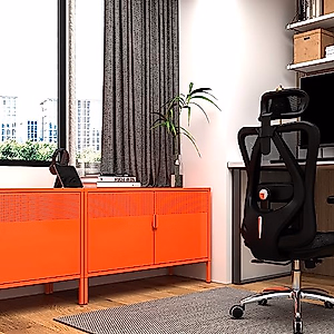 Washsemba Cache 2 Door Metal Locker Accent with Adjustable Shelf,Orange Metal Accent Storage Cabinet for Home Office (Orange)