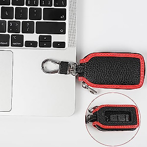 KUPAO Universal Car Key Fob Case,Genuine Leather Key Fob Cover Holder,Remote control smart key Car KeyChain Case Holder (Brown and Red)