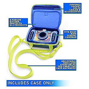 CASEMATIX Camera Case Compatible with VTech KidiZoom Camera and Camera Accessories with Shoulder Strap and Padded Interior Divider, Blue Travel Case Only