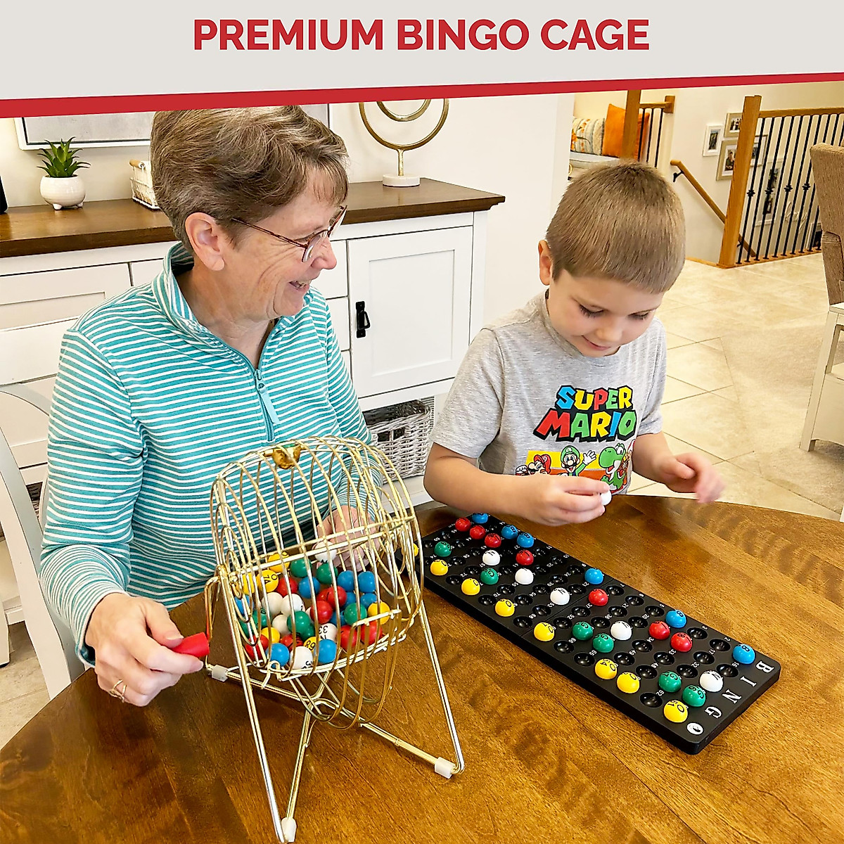 MR CHIPS 11" (Inch) Tall Professional Bingo Set with Steel Cage, Everlasting 7/8” Balls, Master Board for Balls - Luxury Gold Color