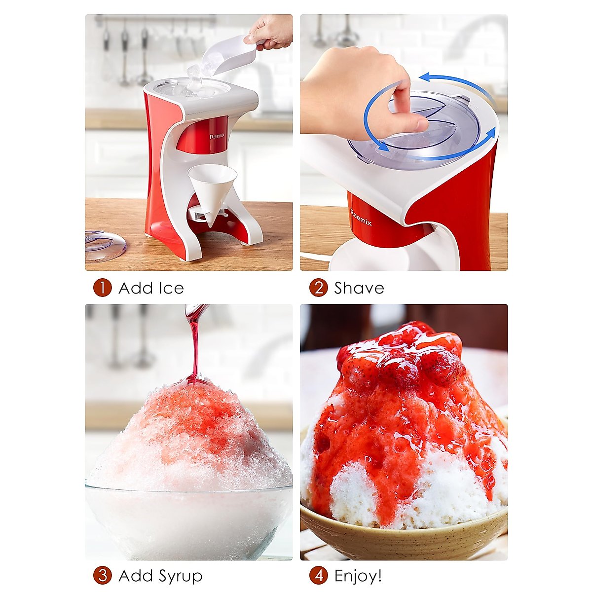 Shaved Ice Machine Snow Cone Machine, Reemix Slushie Machine for Snow Cone, Snowballs, Frozen Cocktails and More, Easy to DIY with Snow Cone Syrup at Home