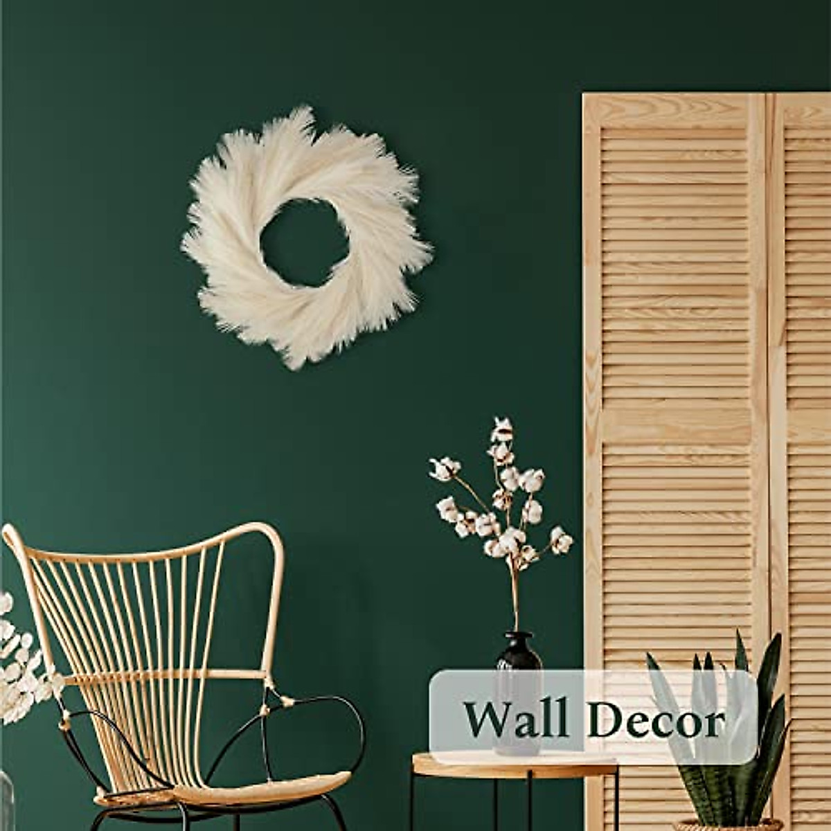 Perfnique Pampas Grass Wreath, Faux Pampas Wreath for Front Door, Artificial Pampas Grass Wreath for All Seasons, Boho Wall Decor, Farmhouse Pampas Garland, DIY Wreath Flower Arrangement (Ivory)