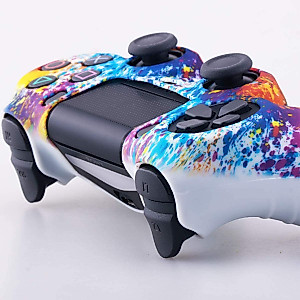 Sofunii 2pcs Skin for PS4 Controller, Anti-Slip Silicone Cover Shell Case with 8 Thumb Grip Caps, Compatible with PlaySation 4 Slim/Pro Controller DualShock 4 Gamepad (Black White)