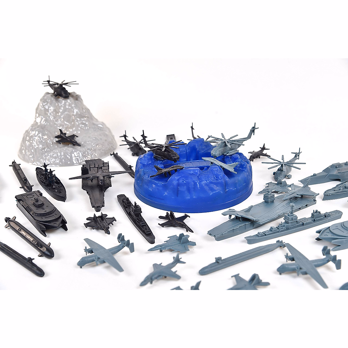 Military Air Force Bucket – 47 Assorted Battleships and Accessories Toy Play Set for Kids, Boys and Girls | Plastic Boat and Plane Figures with Storage Container