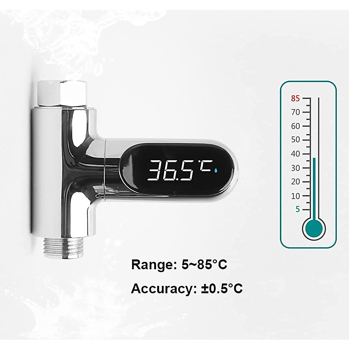 Shower Thermometer Led Digital Display Baby Bath Water Fahrenheit Celsius Thermometer 360°Rotating Screen for Home Bathroom Kitchen (Silver)