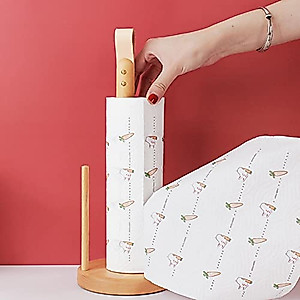 Paper towel holder LIU- Wooden Leather Handle Can Stand on The countertop or Hanging on The Wall for Home Kitchen Dining Living Room(Color:Beech)