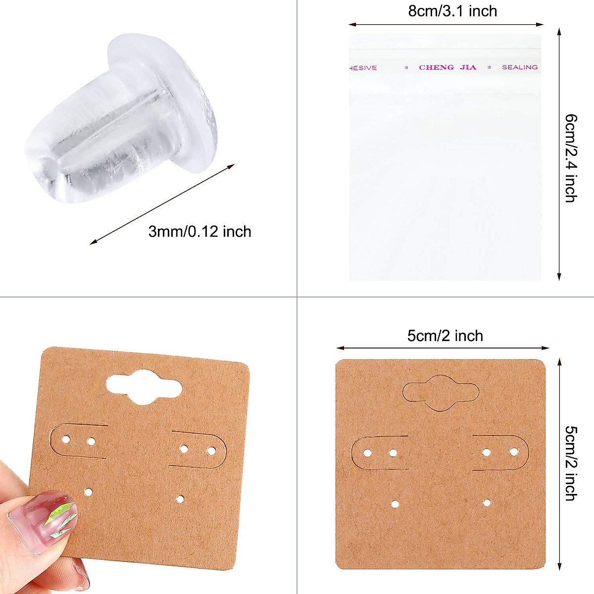 WILLBOND Earring Card Holder Jewelry Display Cards, Earring Backs and Self Sealing Bags Cellophane Bags for Earrings Necklace Jewelry Display (400 Pieces)