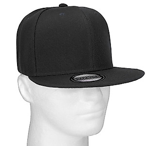 Falari Snapback Hat Cap Hip Hop Style Flat Bill Blank Solid Color Adjustable Size G201-01-Black