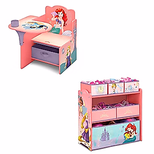 Delta Children Chair Desk with Storage Bin + Design and Store 6 Bin Toy Storage Organizer, Disney Princess (Bundle)