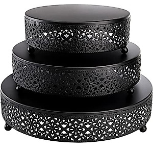 Hedume Set of 3 Black Cake Stand, Round Metal Cake Stands, Dessert Display Cupcake Stands, Wedding Brithday Party Celebration Dessert Display Plates-Black