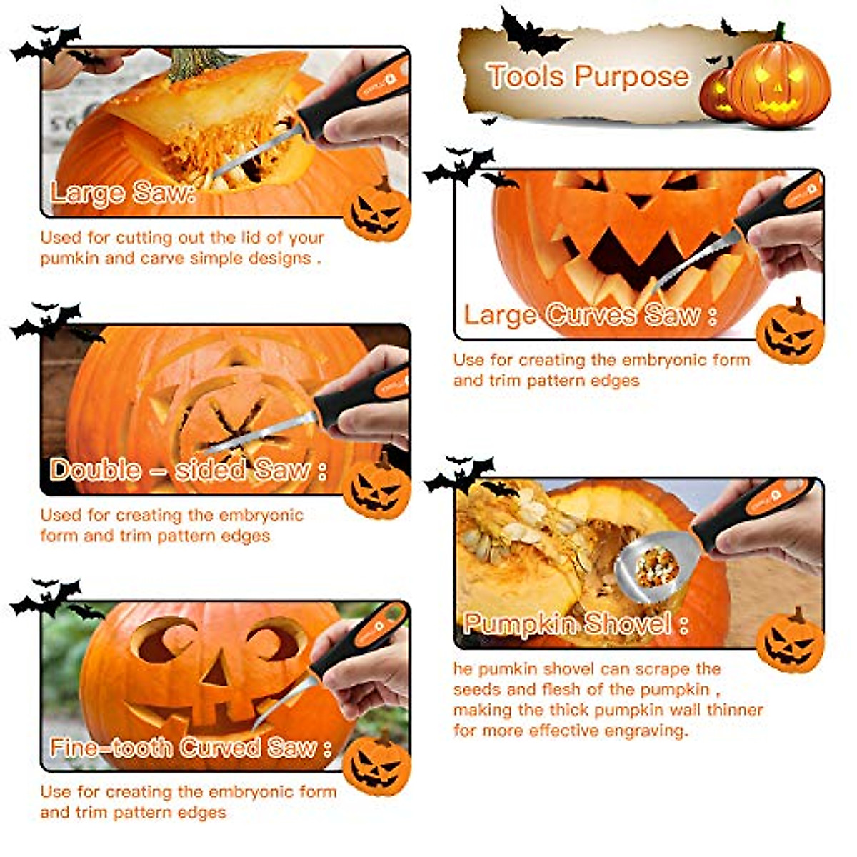 Moocii Pumpkin Carving Knife for Halloween DIY Decoration Pumpkin Carver 10 Pieces Pumpkin Carving Knives and Forks Tools Stainless Steel Double-Side Sculpting Tool Carving Knife Set