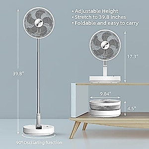 CooCoCo 10" Foldable Portable Fan, 7200mAh Battery Operated Rechargeable Fan, Height Adjustable Oscillating Fan with Remote Control Standing Fan for Bedroom,Cordless Quiet Travel Fan, Home, Office