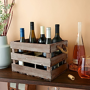 Twine 4281 Farm House Decor, Wood Wine Holder Rustic Farmhouse Wooden 6 Bottle Crate, Dark wood