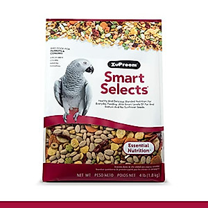 ZuPreem Smart Selects Bird Food for Parrots & Conures, 4 lb - Everyday Feeding for Caiques, African Greys, Senegals, Amazons, Eclectus, Small Cockatoos
